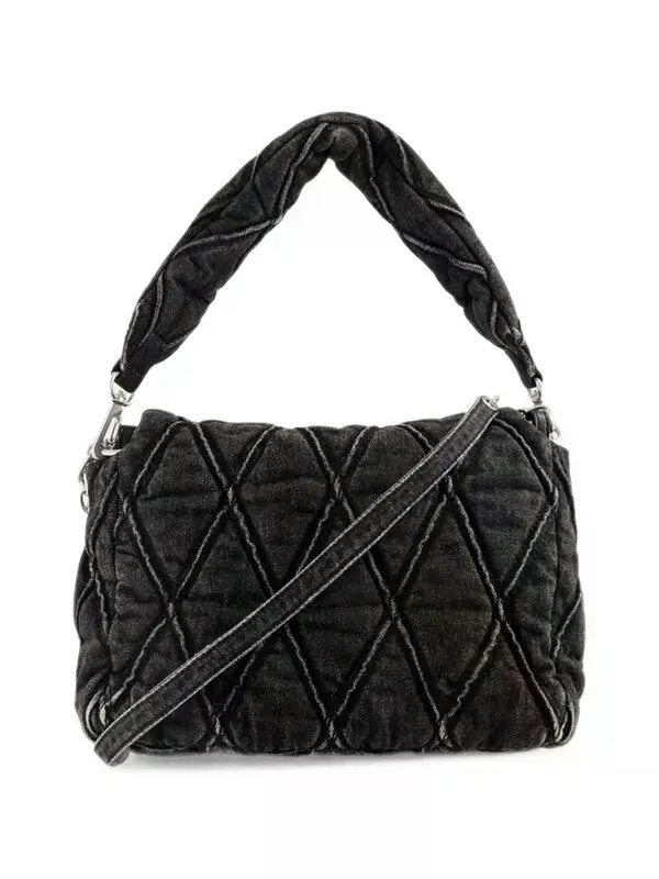 DIESEL® Charm-d M Shoulder Bag In Quilted Denim - Black