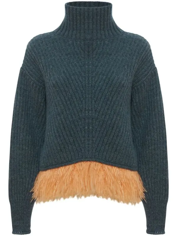 La DoubleJ High-neck Feather-trim Jumper