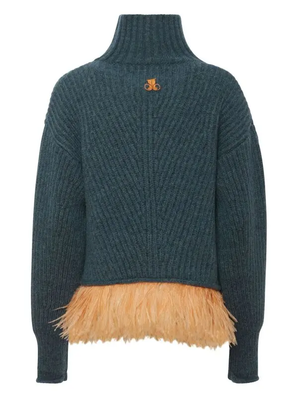 La DoubleJ High-neck Feather-trim Jumper