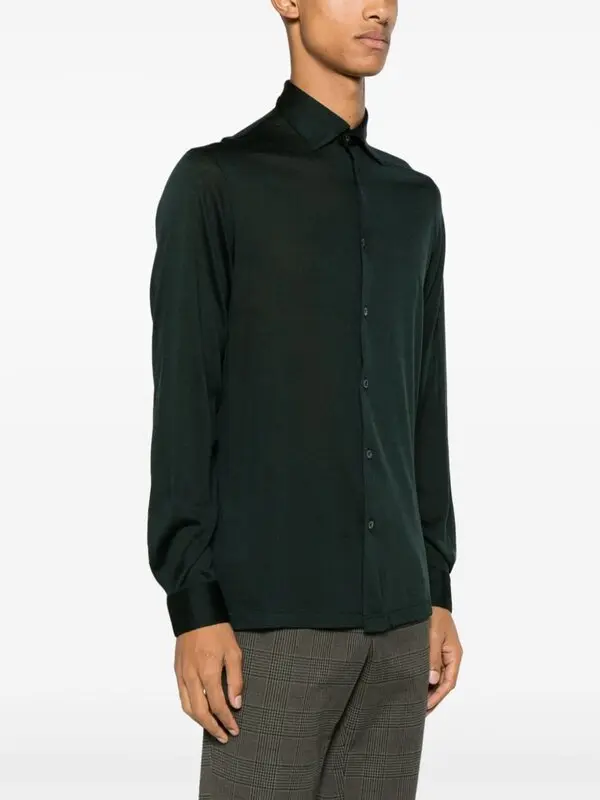 DELL'OGLIO Long-sleeve Merino-wool Shirt - Green