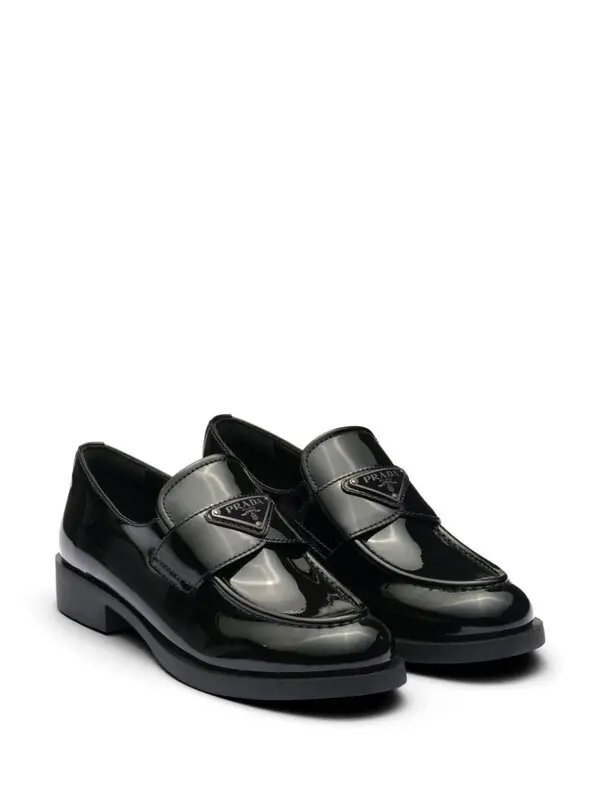 Prada Triangle-logo Leather Loafers - Black