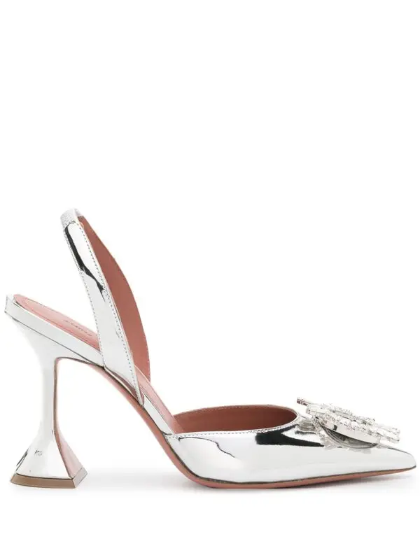 Amina Muaddi Begum 95mm Slingback Pumps - Silver
