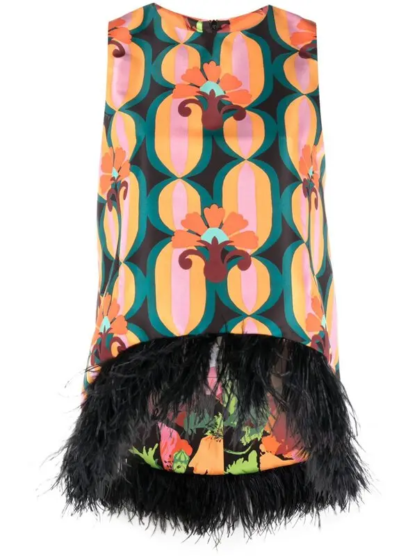 La DoubleJ La Scala Feather-trim Blouse