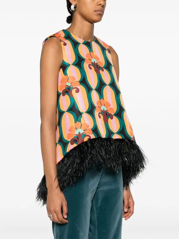La DoubleJ La Scala Feather-trim Blouse