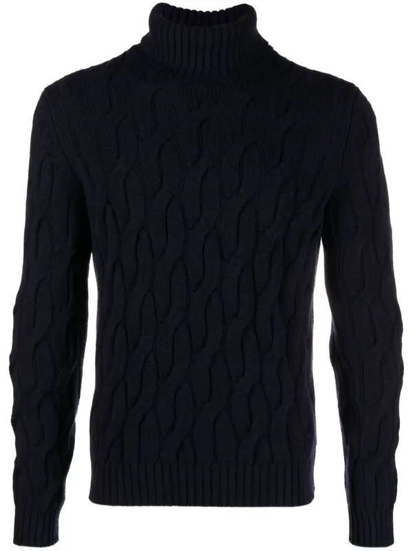 ZANONE Cable-knit Roll-neck Jumper - Blue