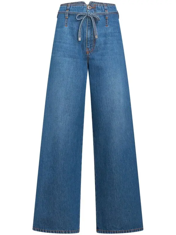 Etro Floral-embroidered Wide-leg Jeans - Blue