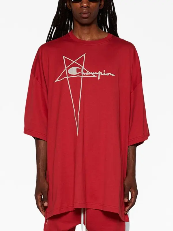 Rick Owens X Champion Cotton T-Shirt In Red - 35% Off | Editorialist