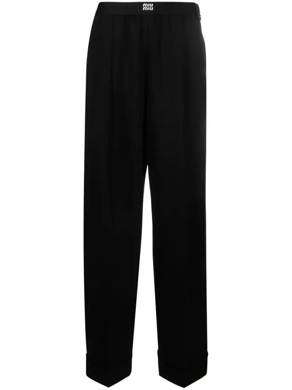 Miu Miu Logo-Waistband Wool-Blend Trousers - Black | Editorialist