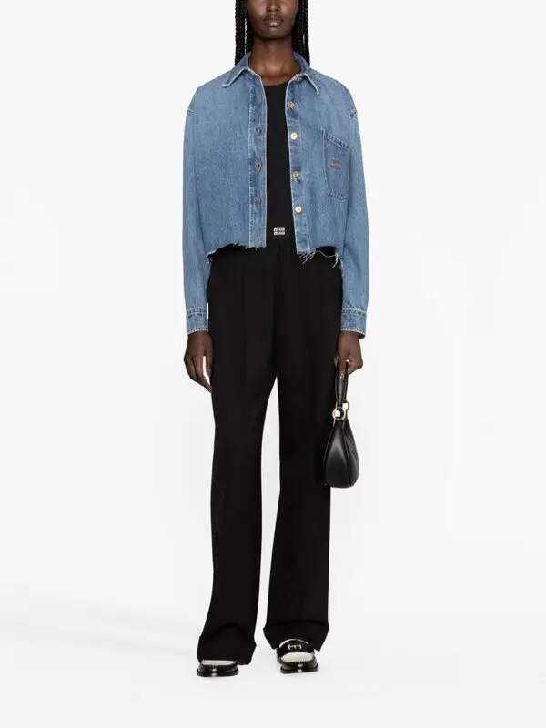 Miu Miu Logo-Waistband Wool-Blend Trousers - Black | Editorialist