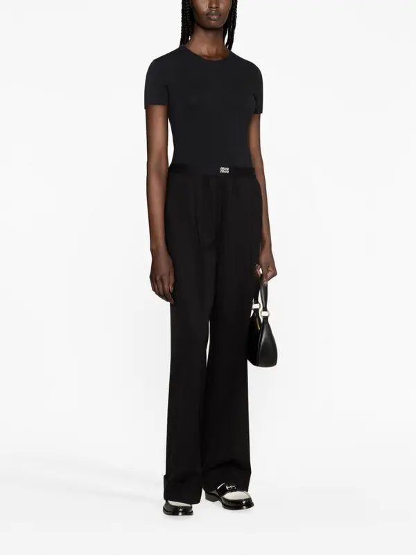 Miu Miu Logo-Waistband Wool-Blend Trousers - Black | Editorialist