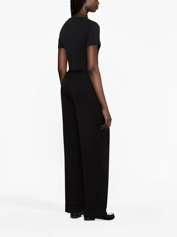 Miu Miu Logo-Waistband Wool-Blend Trousers - Black | Editorialist