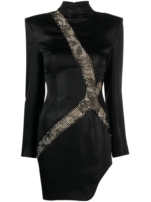 GENNY Asymmetric Rhinestone-embellished Minidress