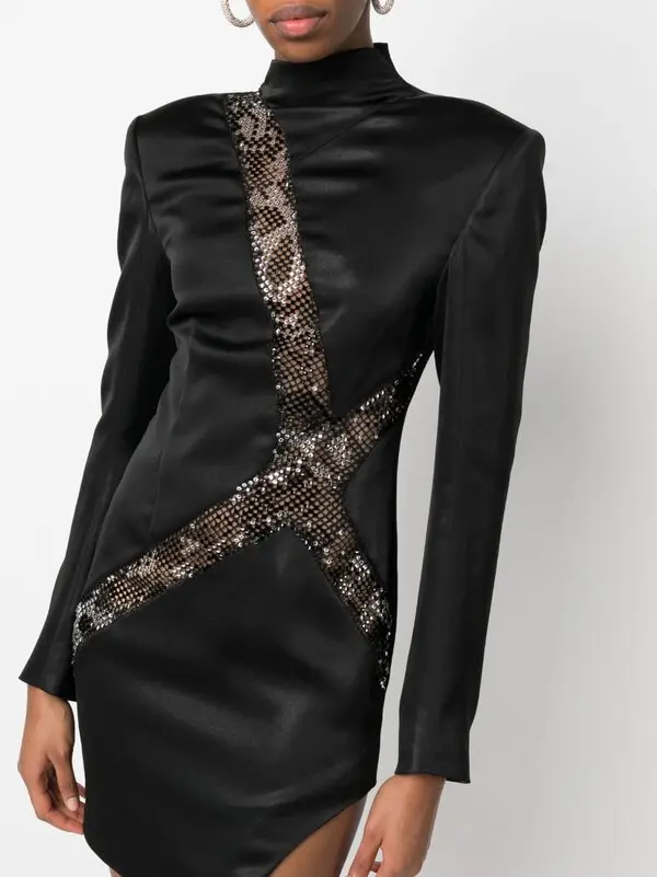 GENNY Asymmetric Rhinestone-embellished Minidress