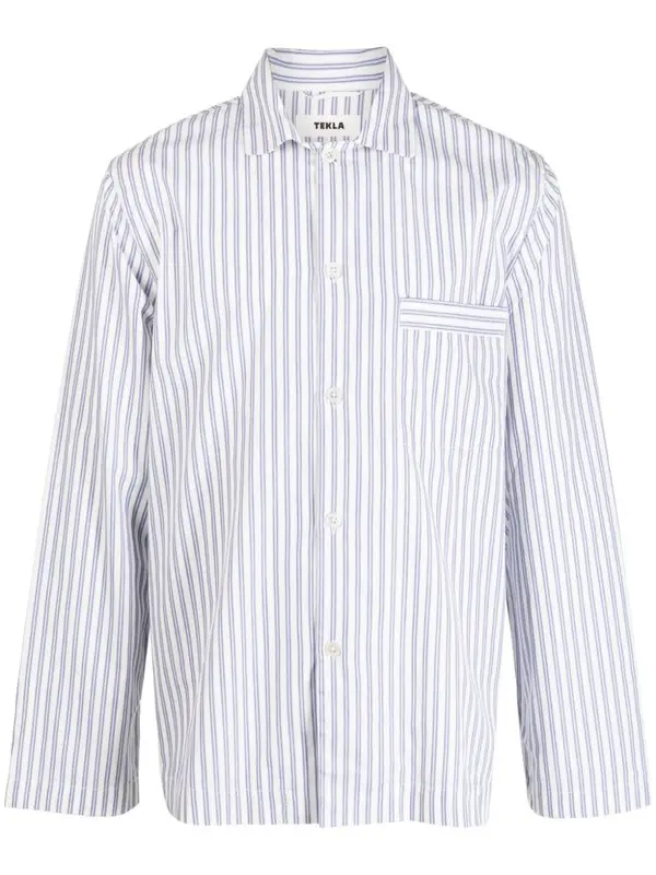 TEKLA Striped Cotton Pyjama Shirt - White