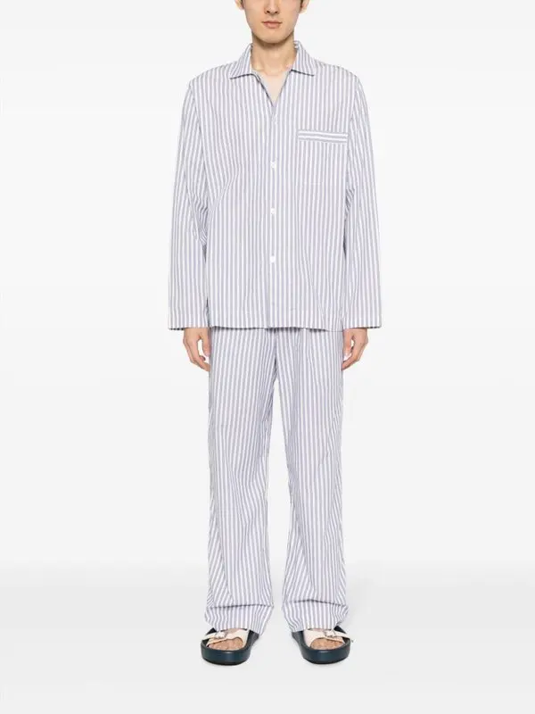 TEKLA Striped Cotton Pyjama Shirt - White