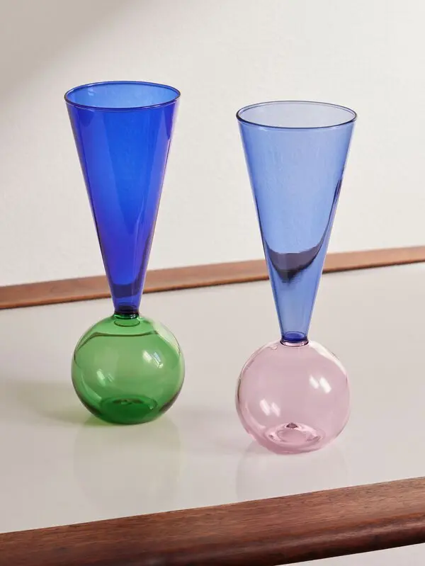 L'ATELIER DU VIN Bubbles Celebration Set Of Two Champagne Glasses - Blue