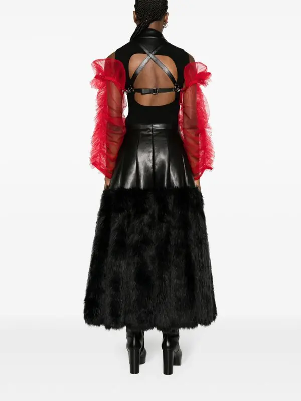 Noir Kei Ninomiya Tulle-Sleeve Harness Top In Red - 30% Off