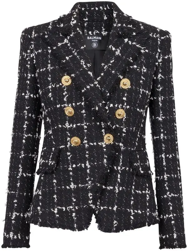 Balmain 6-button Double-breasted Tweed Blazer - Black
