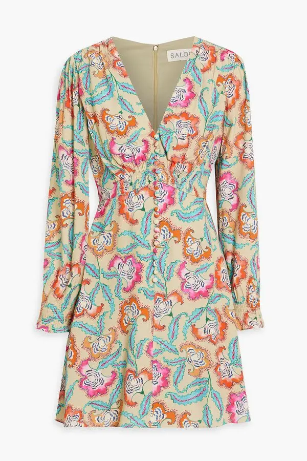 saloni eve mini dress Saloni Eve Printed Crepe Mini Dress In Sage Green - 85% Off
