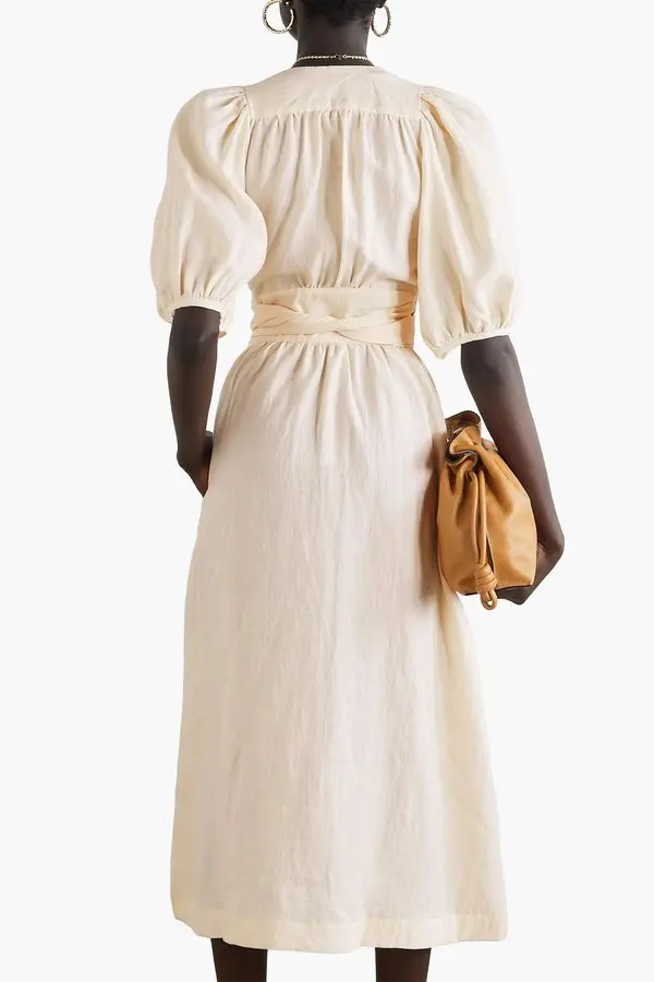 Buy THREE GRACES LONDON Fiona Linen Midi Wrap Dress - Cream At 64% Off |  Editorialist