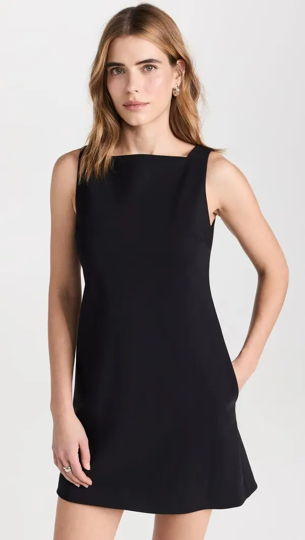 Theory High Square Neck Mini Dress In Black - 50% Off | Editorialist