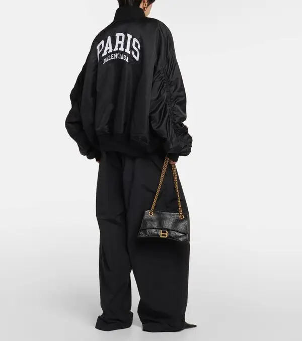 Balenciaga Paris Satin Varsity Jacket In Black - 40% Off