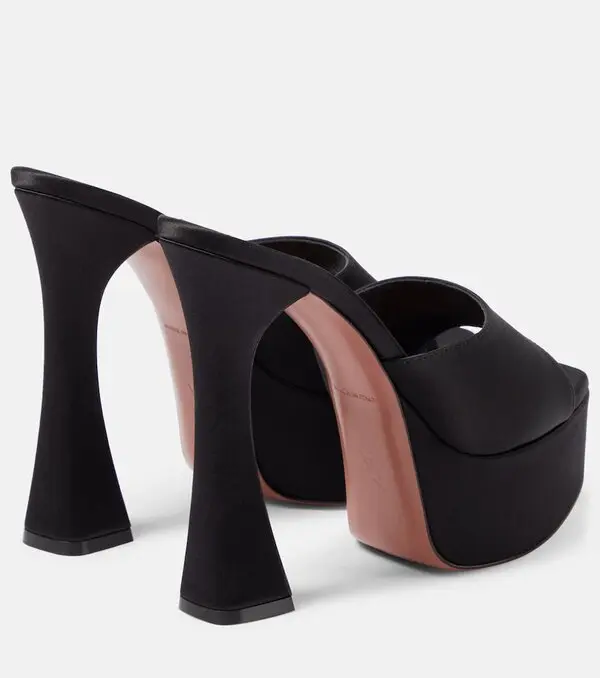 Amina Muaddi Dalida Satin Platform Mules - Black