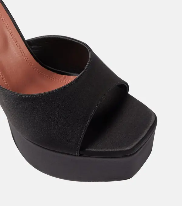 Amina Muaddi Dalida Satin Platform Mules - Black