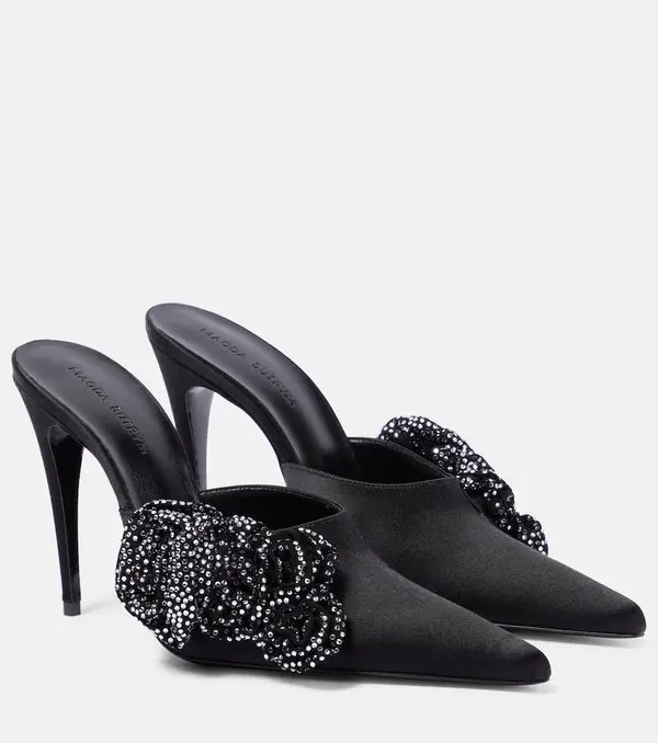 Magda Butrym Floral-appliqué Embellished Satin Mules