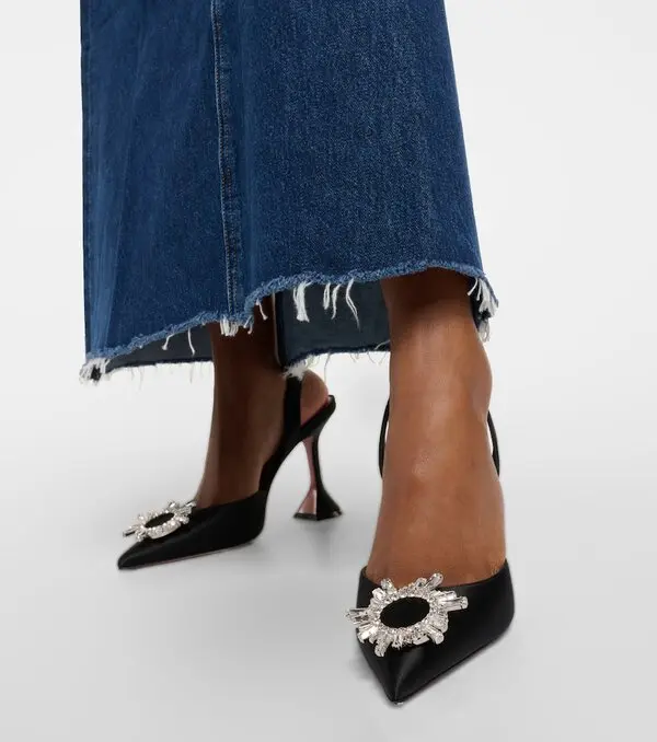 Amina Muaddi Begum Satin Slingback Pumps - Black