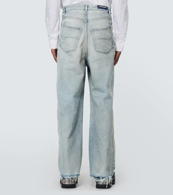 Balenciaga Distressed Wide-leg Jeans - Blue