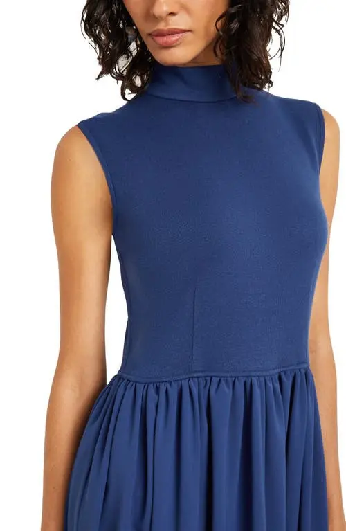 Misook Mixed Media Fit & Flare Dress In Oceanic - 78% Off | Editorialist