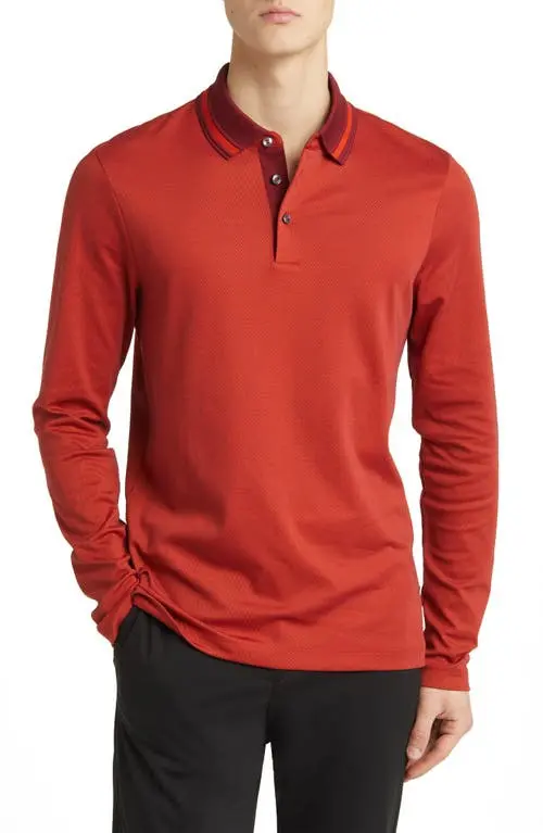 BOSS Pleins Long Sleeve Polo - Dark Red