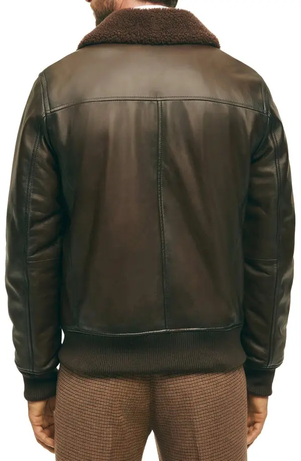 Brooks Brothers Leather Flight Jacket With Genuine Shearling Collar