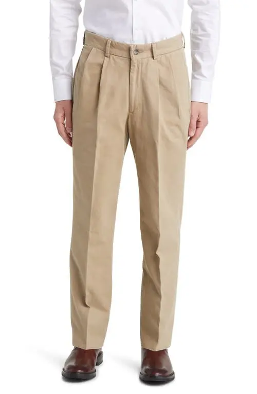 Berle Charleston Pleated Canvas Chinos - Khaki