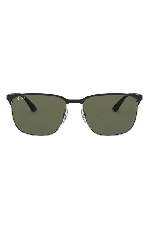 Ray-ban 59mm Square Sunglasses - Silver/shiny Black/dark Green
