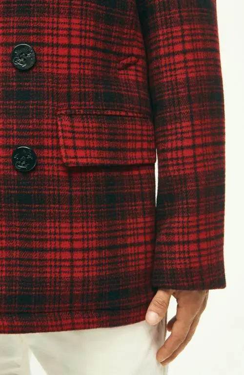 Brooks Brothers Out Buffalo Check Hooded Wool Peacoat