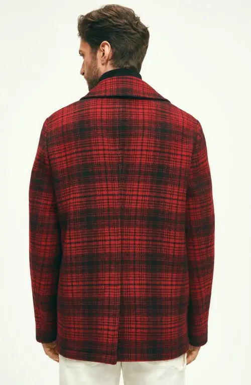 Brooks Brothers Out Buffalo Check Hooded Wool Peacoat