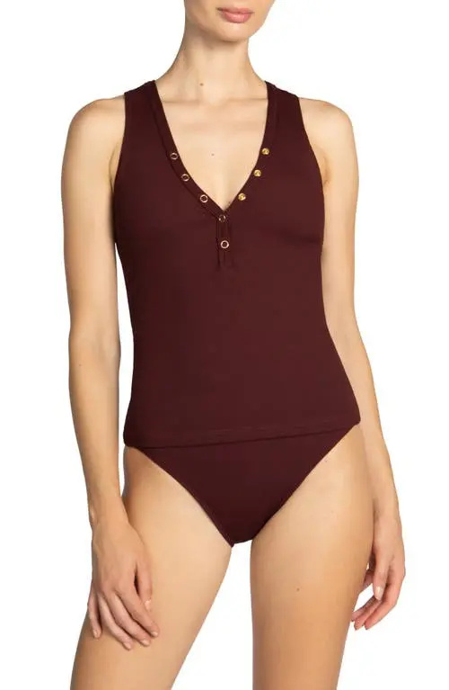Robin Piccone Amy Ribbed Tankini Top - All Spice