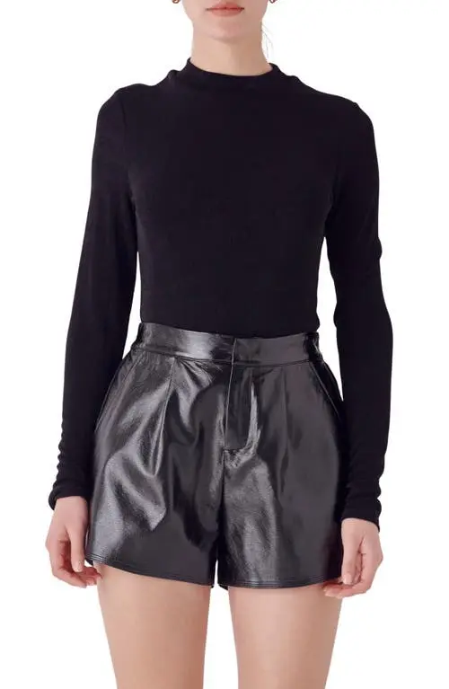 Endless Rose Sheen Stretch Mock Neck Top - Black