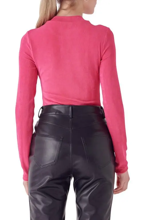 Endless Rose Sheen Stretch Mock Neck Top - Fuchsia