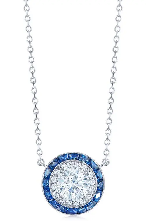 Kwiat Diamond & Sapphire Halo Pendant Necklace - White 0.95 Cts