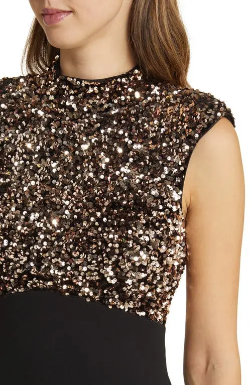 Vince Camuto Sequin Cap Sleeve Trumpet Gown In Black/Copper - 25% Off |  Editorialist