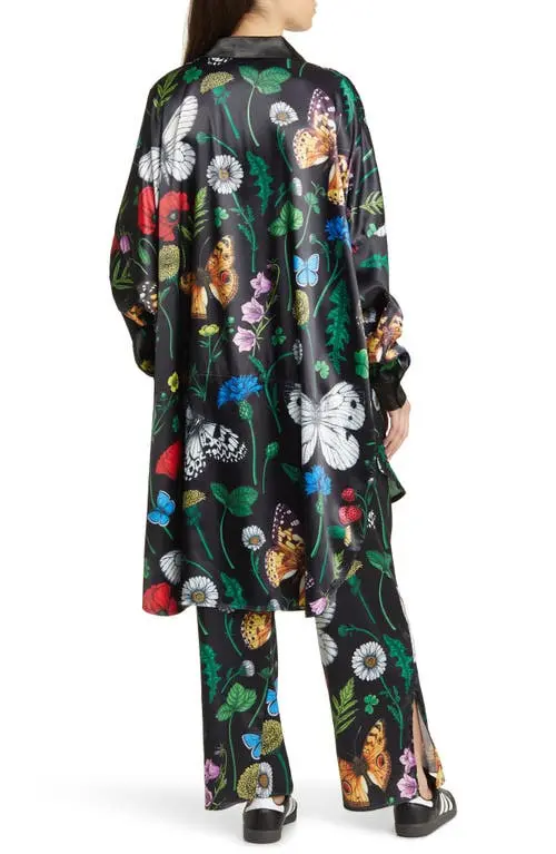 DRESSED IN LALA Posh Floral Oversize Satin Button-up Shirt & Pants Set - Folklore