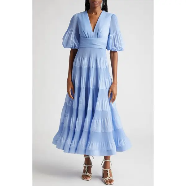 Zimmermann Pleated Tiered Midi Dress