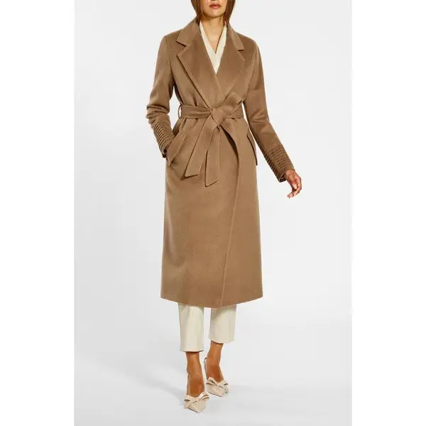 Sentaler Belted Alpaca Blend Wrap Coat - Dark Camel