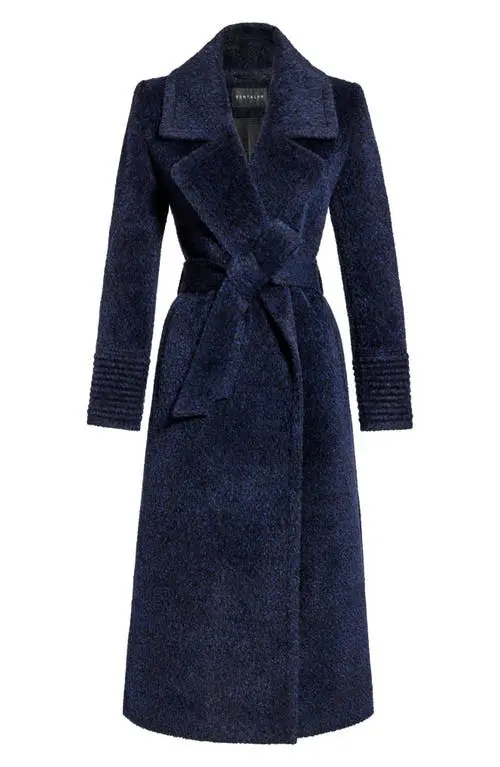 Sentaler Wool And Alpaca-blend Bouclé Wrap Coat - Midnight Blue