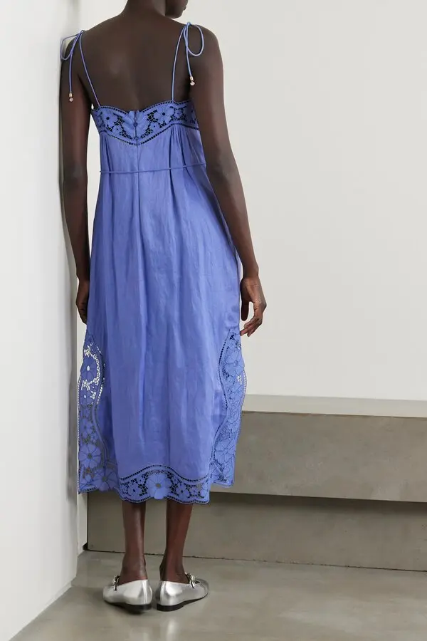 Zimmermann Net Sustain August Belted Broderie Anglaise-trimmed Linen Midi Dress