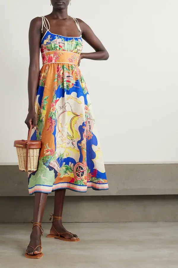zimmermann alight midi dress Zimmermann Net Sustain Alight Gathered Printed Linen Midi Dress In Blue -  30% Off