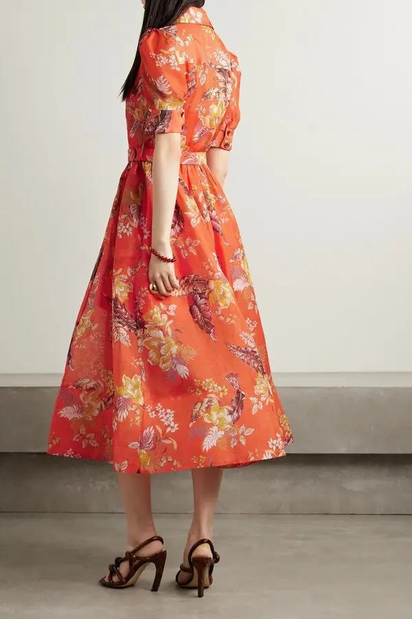 Zimmermann Matchmaker Belted Floral-Print Midi Dress In Red 40